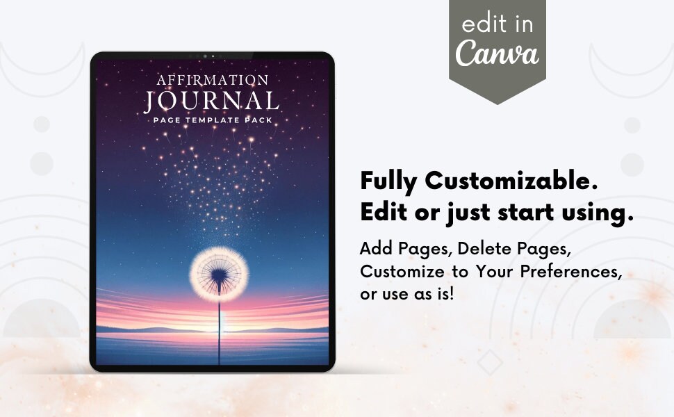 Affirmation Journal Template for Canva Editable Reflection Self Help ...