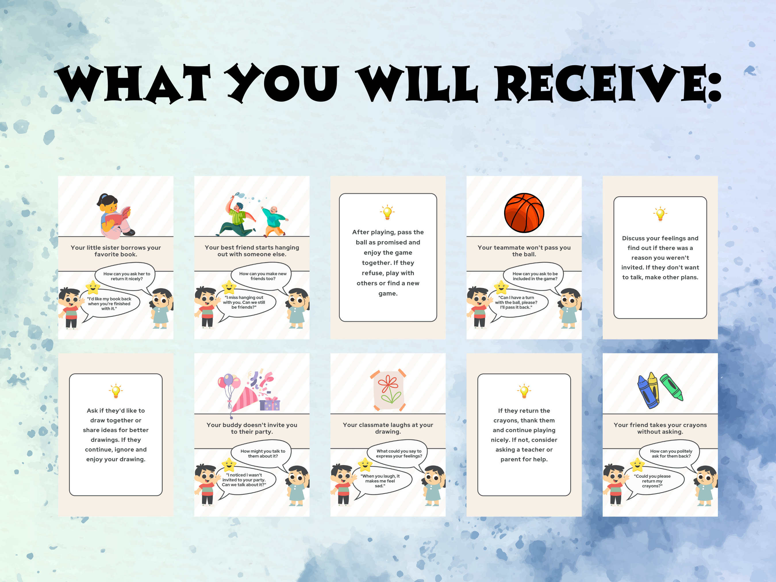 Conflict Resolution Skills Cards for Kids Template for Canva Editable ...