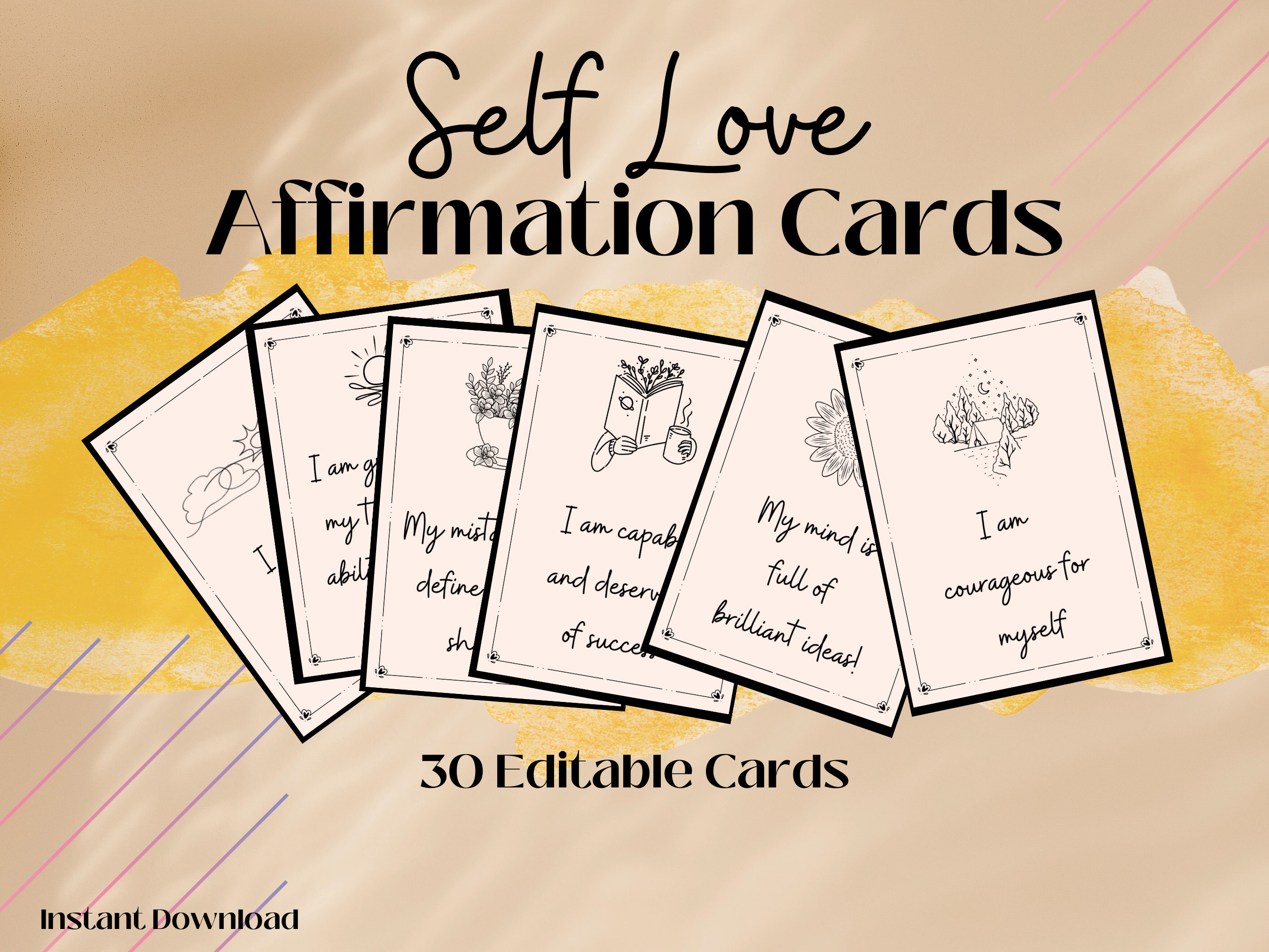 Affirmation Cards Self Love Printable Encouragement Template for Canva ...