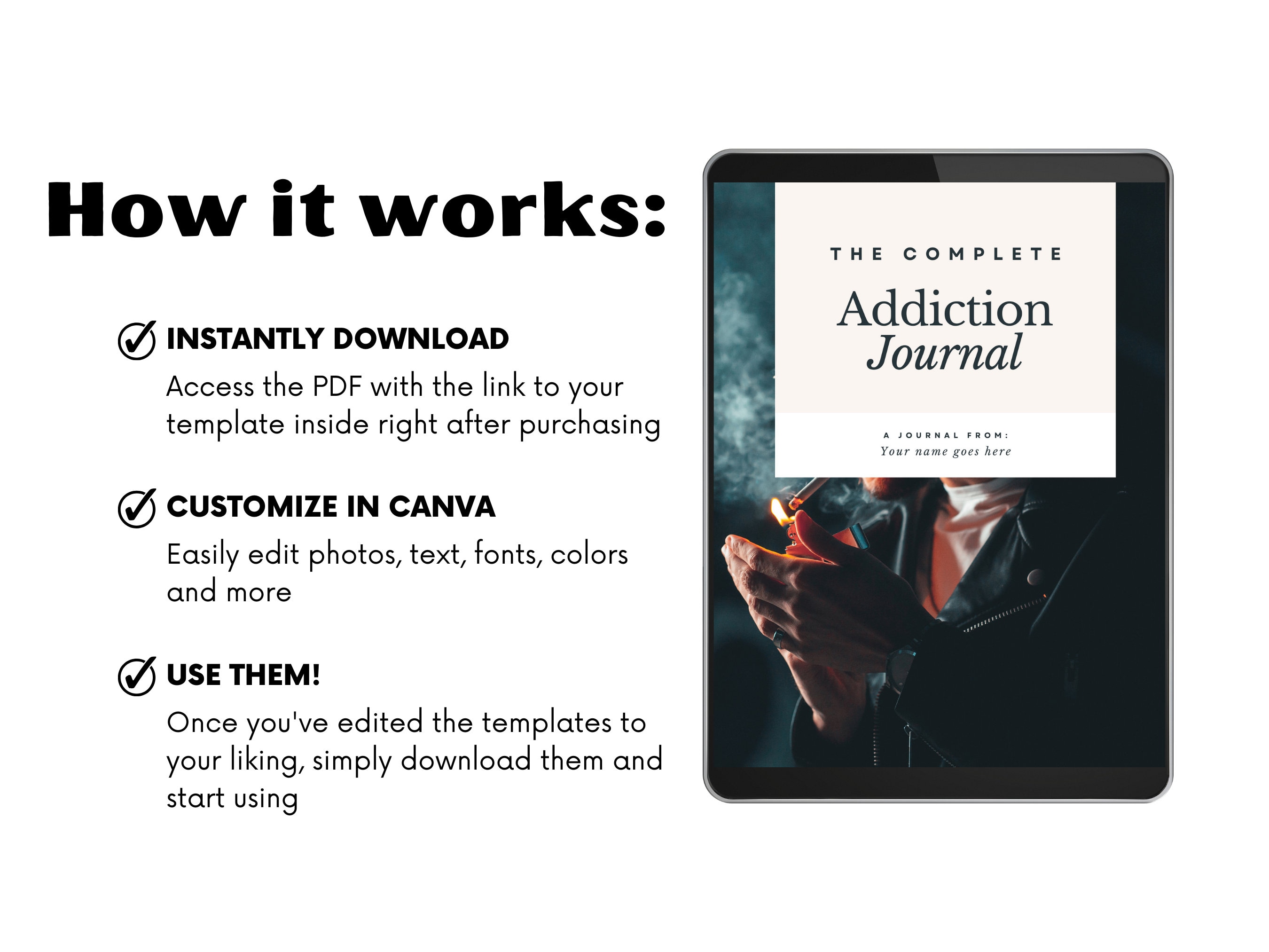 Addiction Journal Template for Canva Editable Daily Tracker Recovery ...