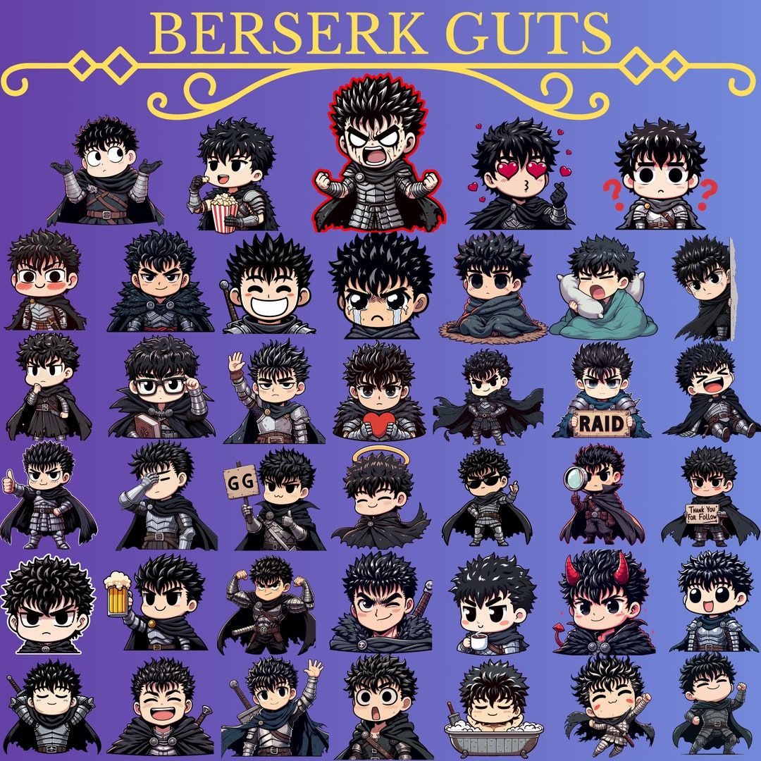 Berserk Guts 40 Emote Pack. Twitch, Discord, Stream Bundle, Love, Heart ...