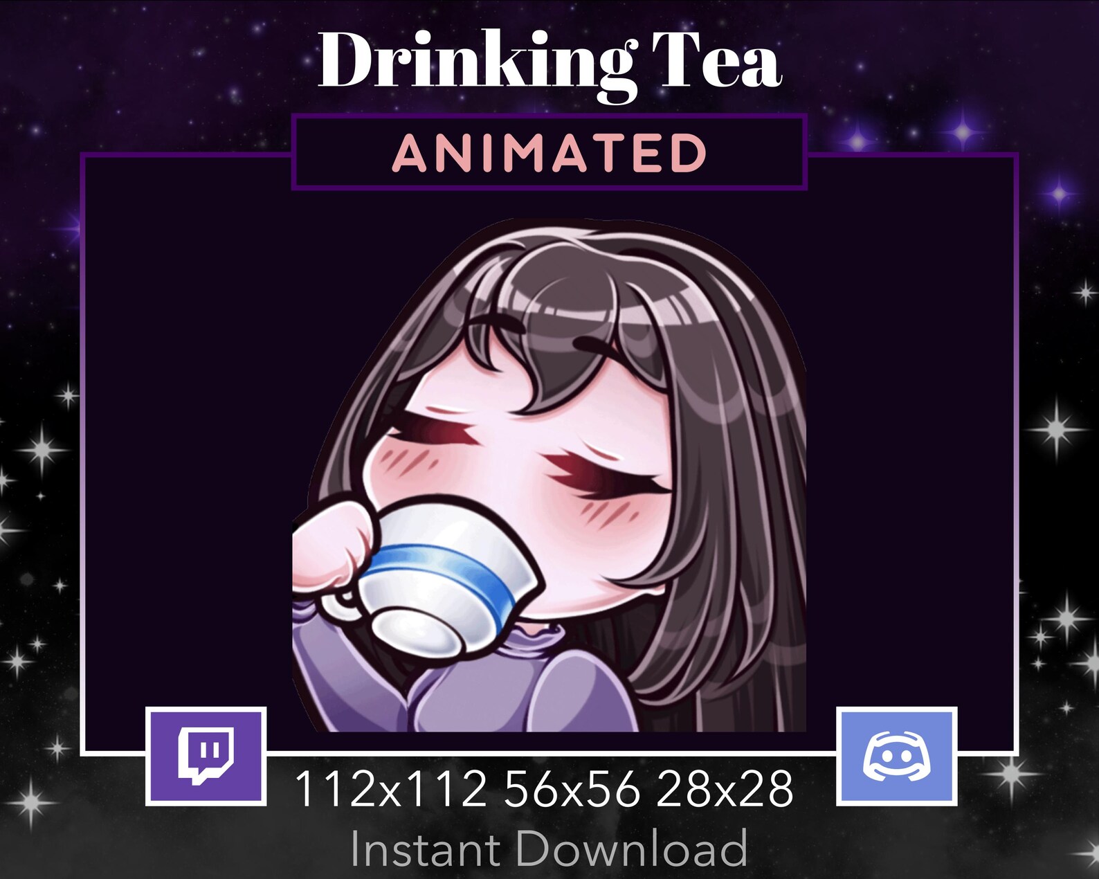 Drinking Tea Animated Girl Emote Gif, Twitch, Discord, Stream, Brown ...
