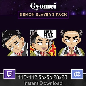 Demon Anime Gyomei Cry, This is Fine, Pray Pack Bundle Emote Twitch ...