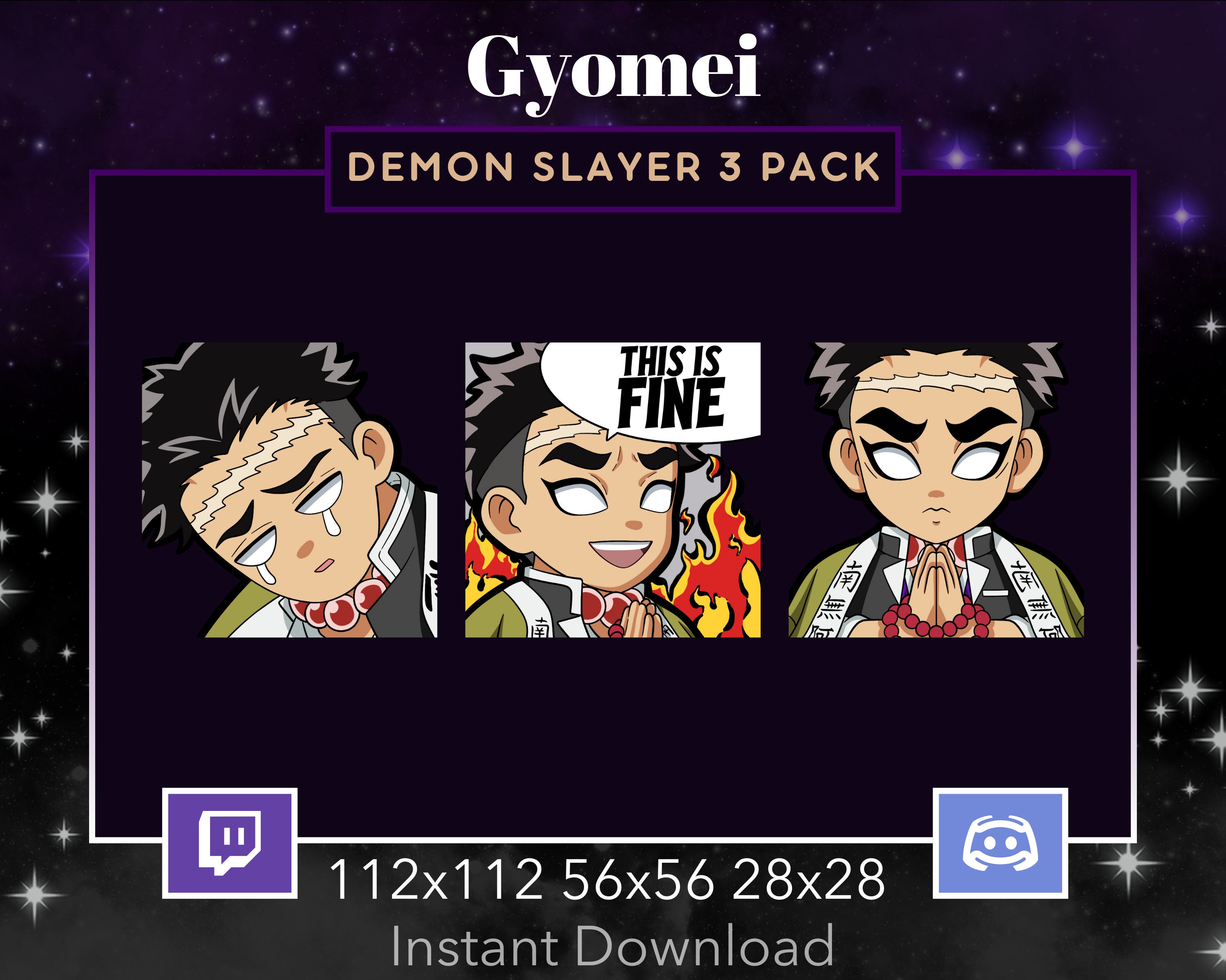 Demon Anime Gyomei Cry, This is Fine, Pray Pack Bundle Emote Twitch ...