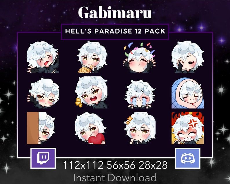 Hell's Paradise Gabimaru Emote 12 Pack, Bundle for Twitch, Discord ...