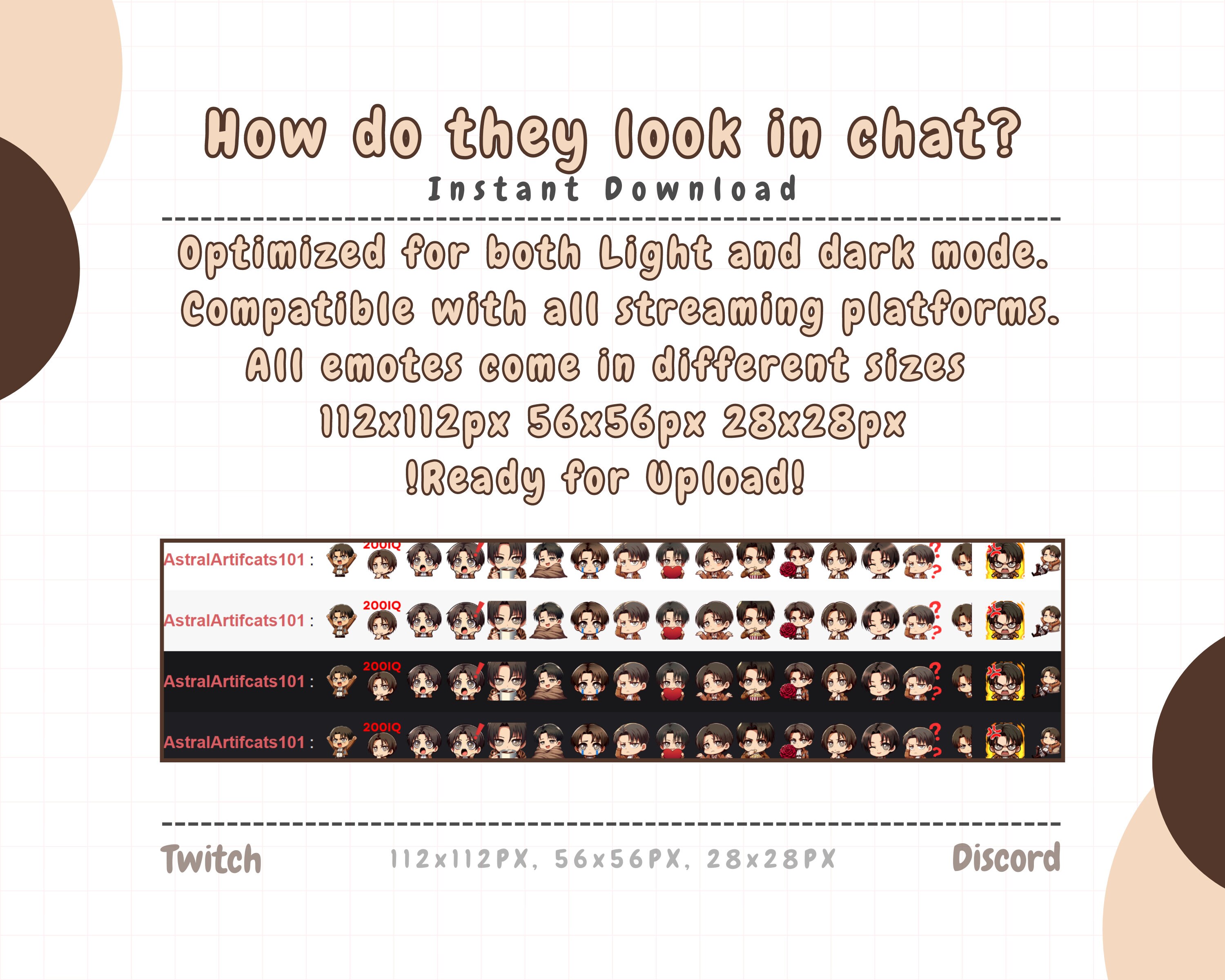 Attack on Titan Levi 15 EMOTE PACK for Twitch, Discord, Youtube, Stream ...