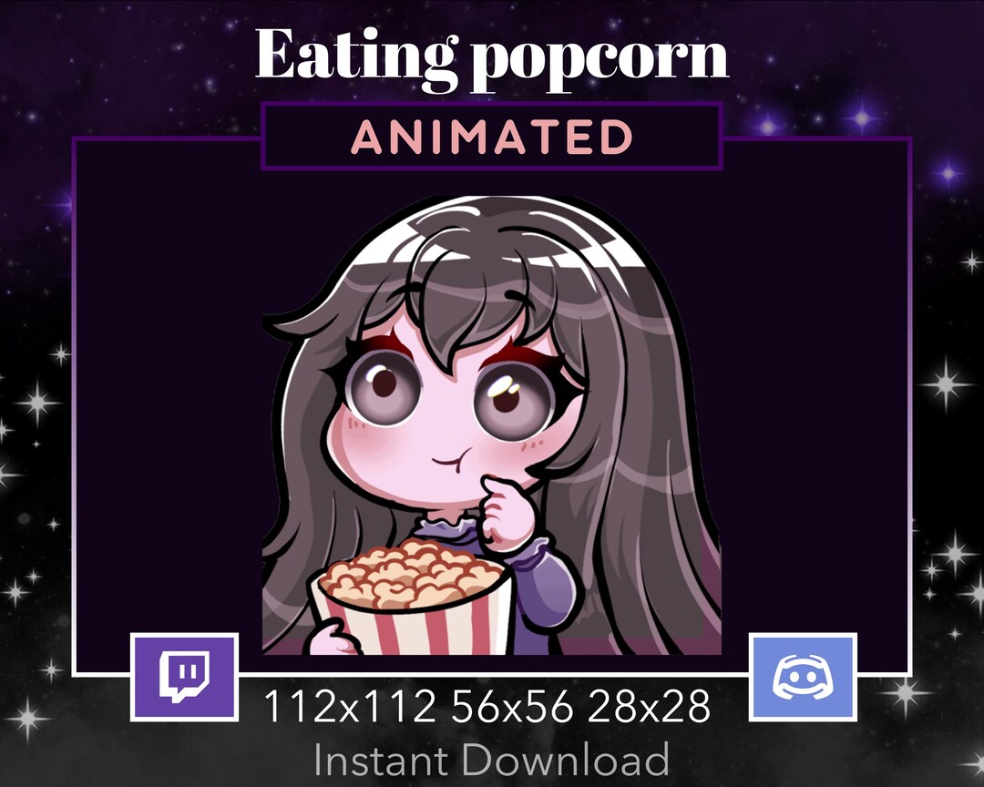 Eating Popcorn Animated Girl Emote Gif, Twitch, Discord, Stream, Brown ...