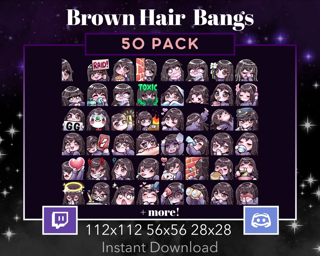 Chibi Girl 50 Pack Set Emote, Twitch, Discord, Stream, Brown Hair ...