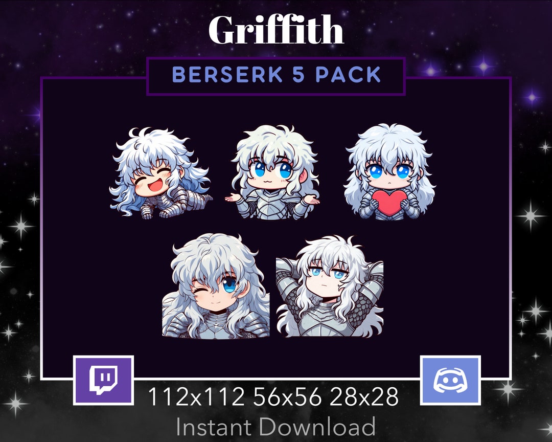 Berserk Griffith 5 PACK. Manga, Anime, Emote, Twitch, Discord, Youtube ...