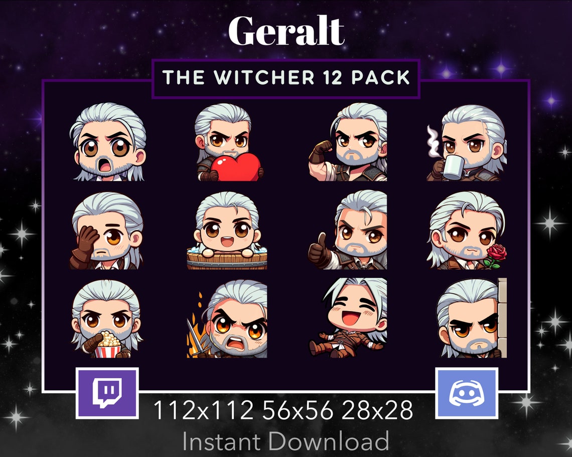 The Witcher Geralt 12 EMOTE PACK for Twitch, Discord, Youtube, Stream ...