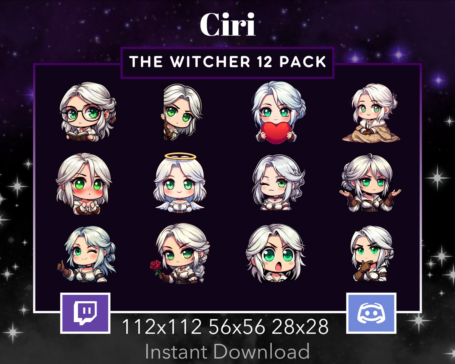 The Witcher Ciri 12 EMOTE PACK. Twitch, Discord, Youtube, Stream ...