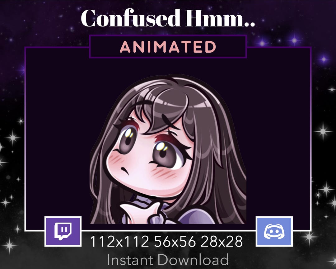 Hmm Confused Animated Girl Emote Gif, Twitch, Discord, Stream, Brown Hair, Brown Eyes, Bangs ...