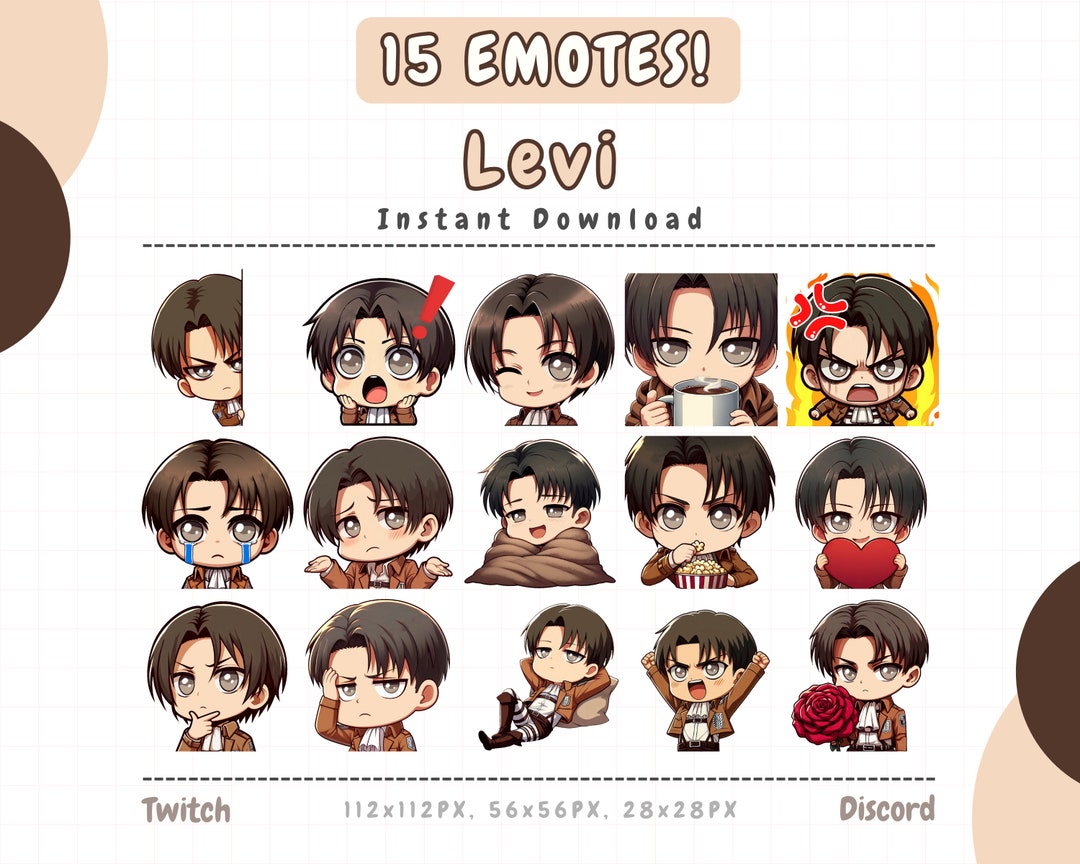 Attack on Titan Levi 15 EMOTE PACK for Twitch, Discord, Youtube, Stream ...