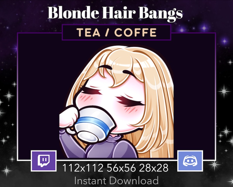 Chibi Girl Tea Coffee Drink Emote, Twitch, Discord, Stream, Blonde Hair ...