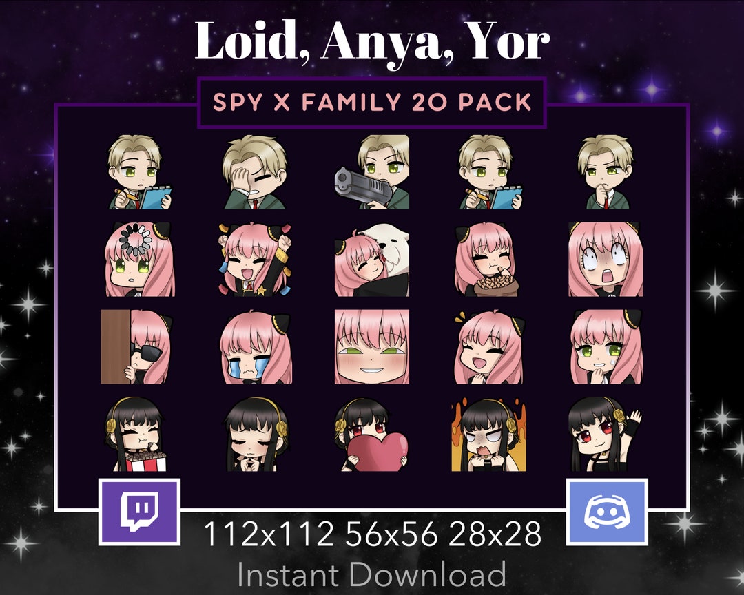 Spy X Family Anya, Yor, Loid Emote 20 Pack, Bundle for Twitch, Discord ...