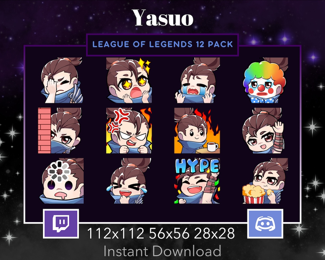 League of Legends Yasuo Emote 12 Pack, Bundle for Twitch, Discord. Lurk ...