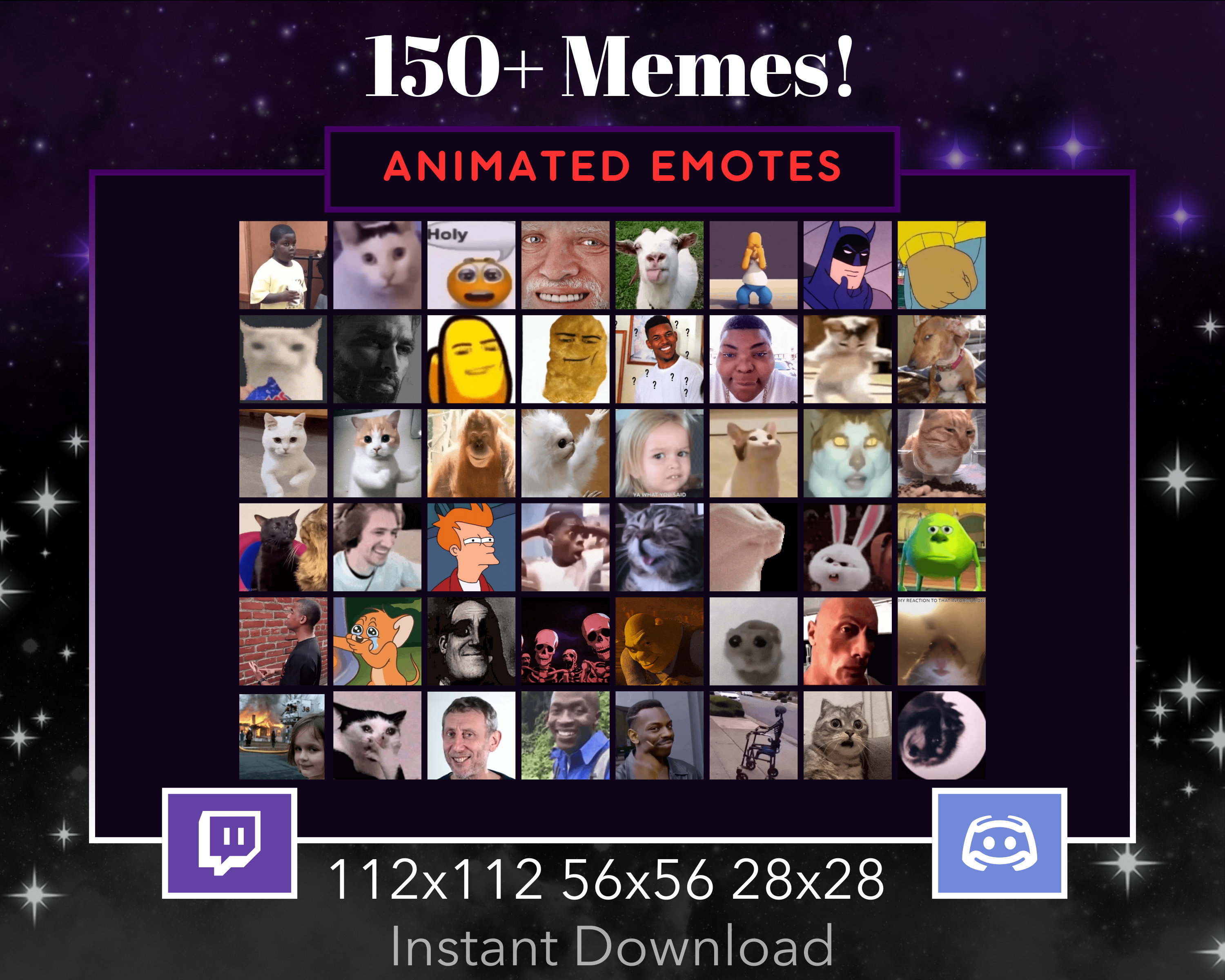 Meme Animated 150+ Pack, Bundle. Emote, Twitch, Discord, Stream, Sus ...