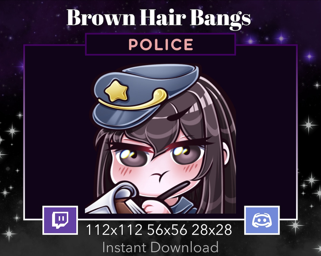 Chibi Girl Police Emote, Twitch, Discord, Stream, Brown Hair, Brown ...