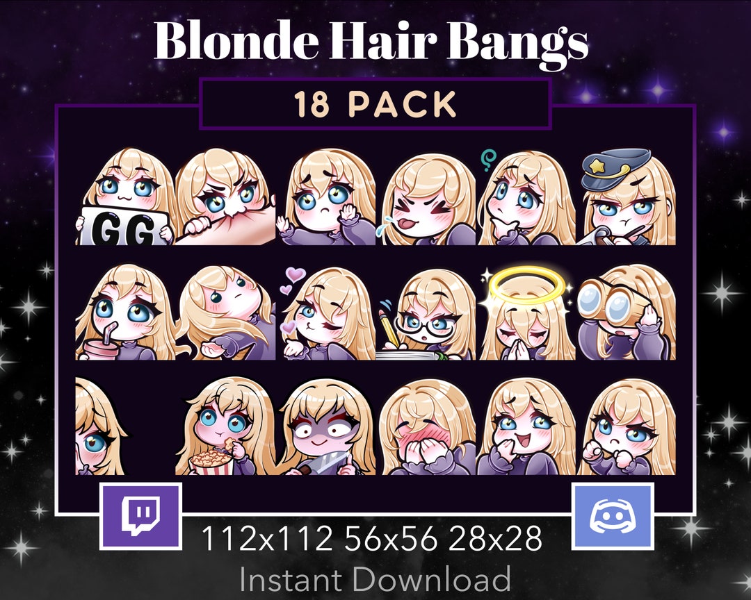 Chibi Girl 18 Blonde Hair Pack Set Emote, Twitch, Discord, Stream, Blue ...