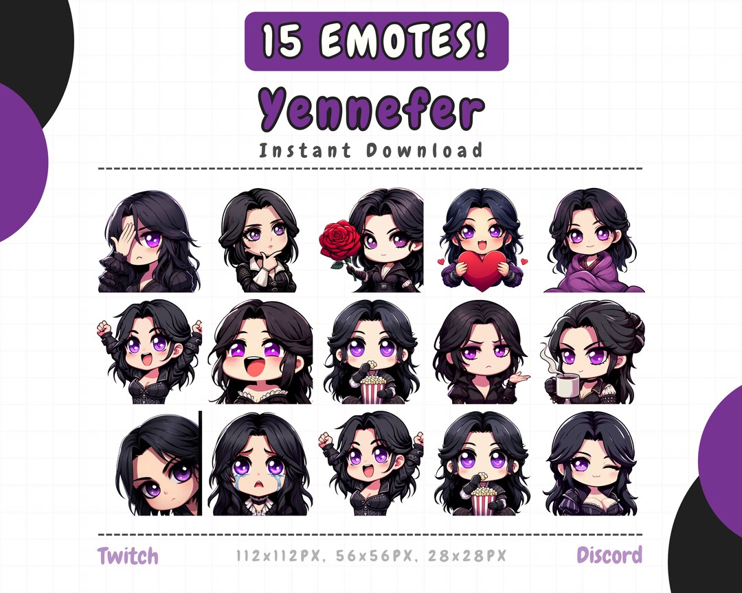 The Witcher Yennefer 15 EMOTE PACK for Twitch, Discord, Youtube, Stream ...