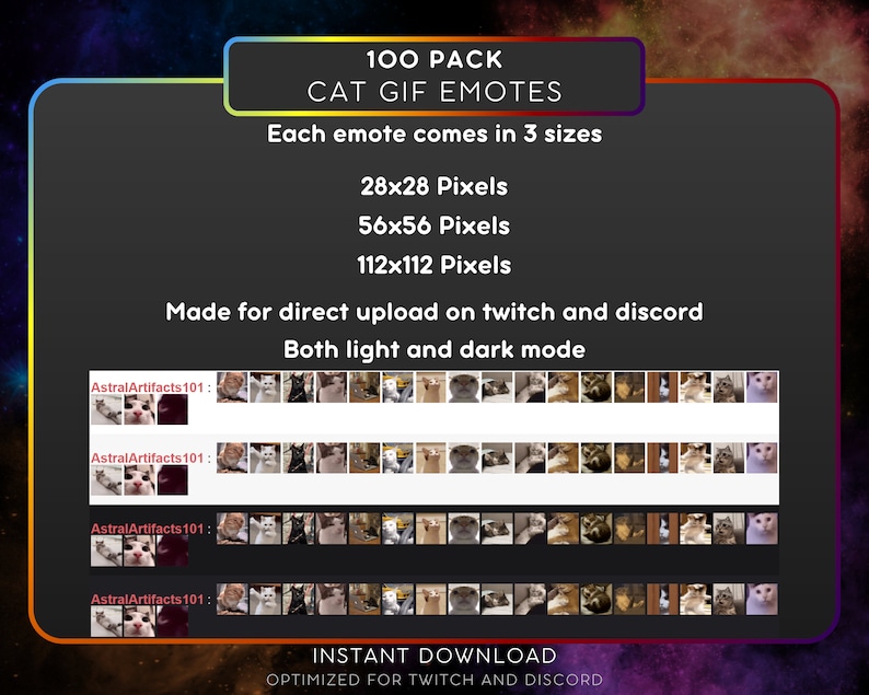 Lot de 100 animations Cat Meme, lot de 100. Emote, Twitch, Discord ...