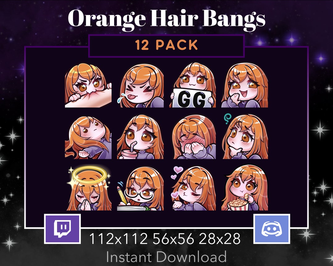 Chibi Girl 12 Orange Ginger Hair Pack Set Emote, Twitch, Discord ...