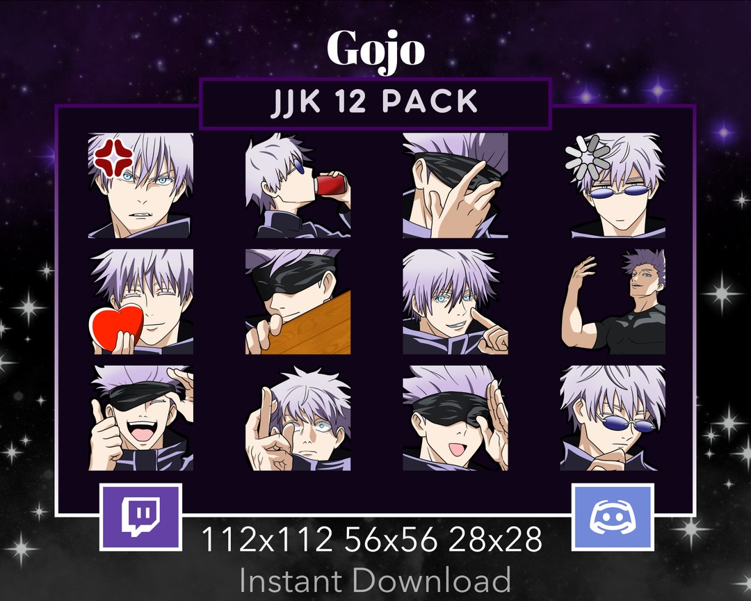 Jujutsu Kaisen Gojo Emote 12 Pack, Bundle for Twitch, Discord. Anime ...