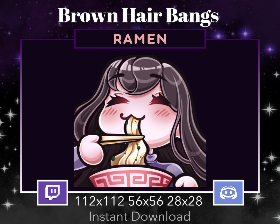 Chibi Girl Eating a Ramen Emote, Twitch, Discord, Stream, Brown Hair ...