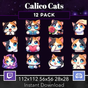 Calico Cat 12 Pack. Emote, Animal, Twitch, Discord, Youtube, Stream ...