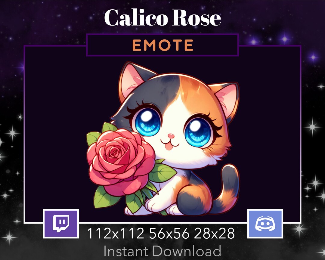 Calico Cat , Rose, Flower. Emote, Animal, Twitch, Discord, Youtube ...