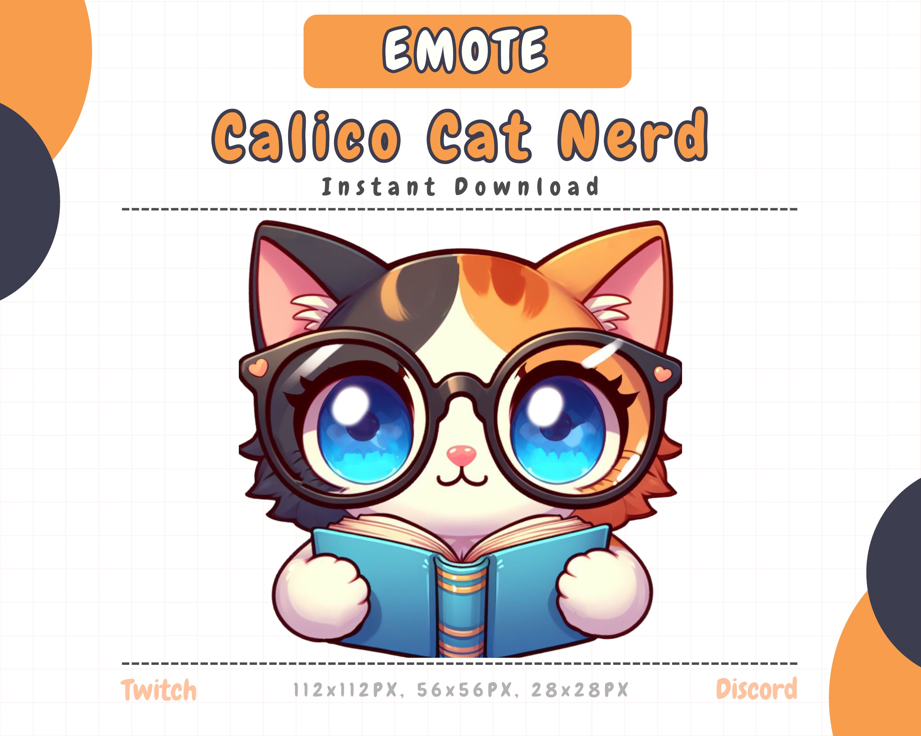 Calico Cat Nerd, Geek. Emote, Animal, Twitch, Discord, Youtube, Stream ...