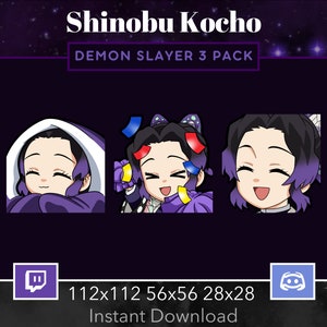 Demon Anime Shinobu Cozy, Cheers, Hype Laugh Pack Bundle Emote Twitch ...