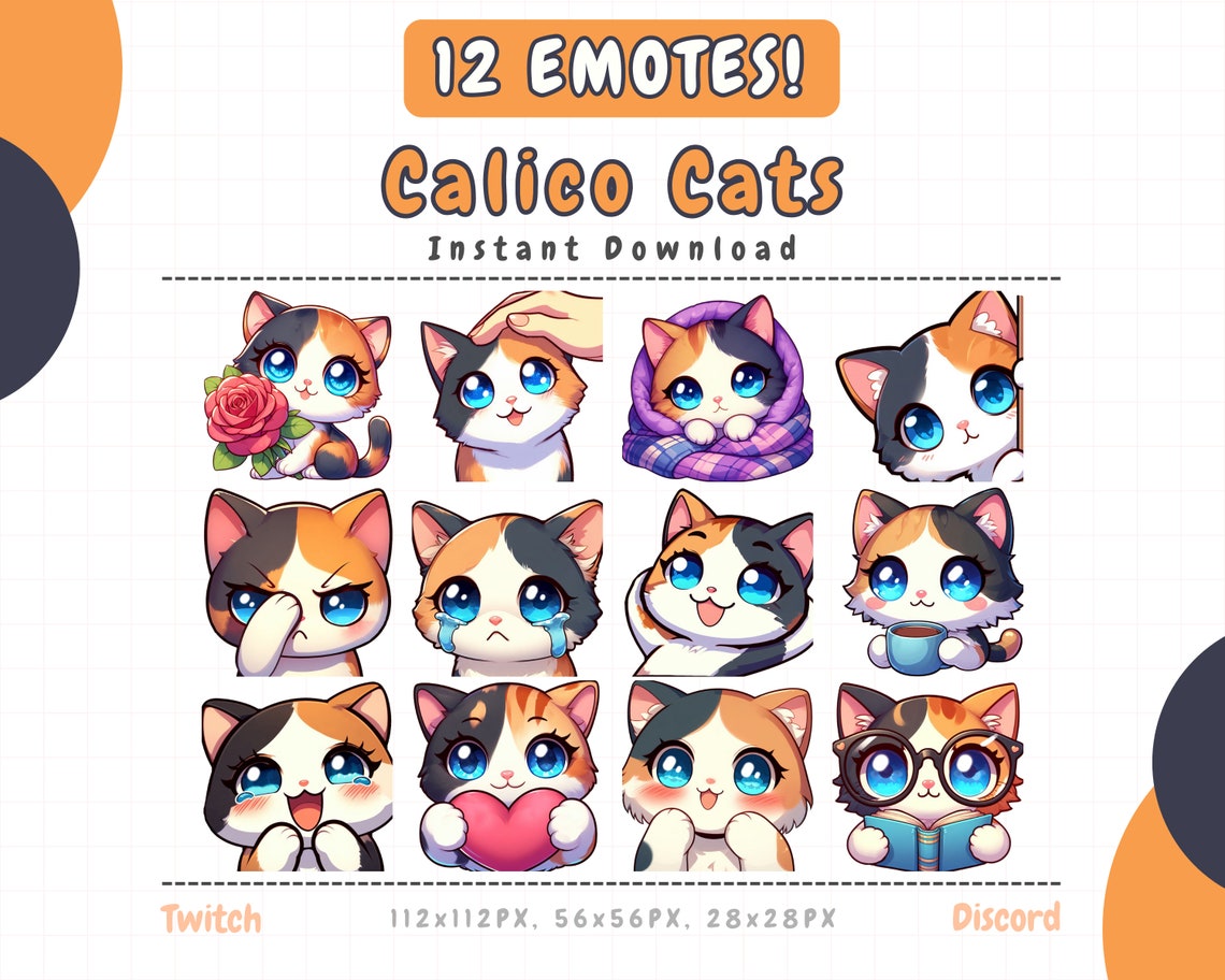 Calico Cat 12 Pack. Emote, Animal, Twitch, Discord, Youtube, Stream ...
