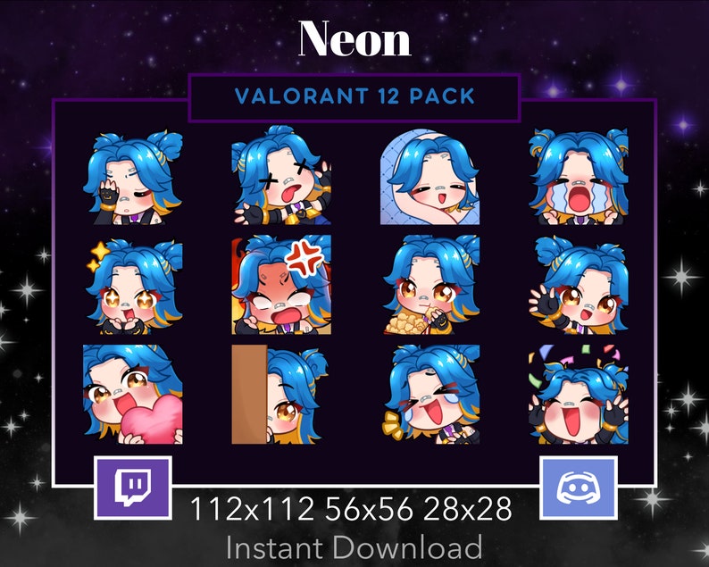 Valorant Neon Emote 12 Pack, Bundle Twitch, Discord. Stream, Love, Lurk ...