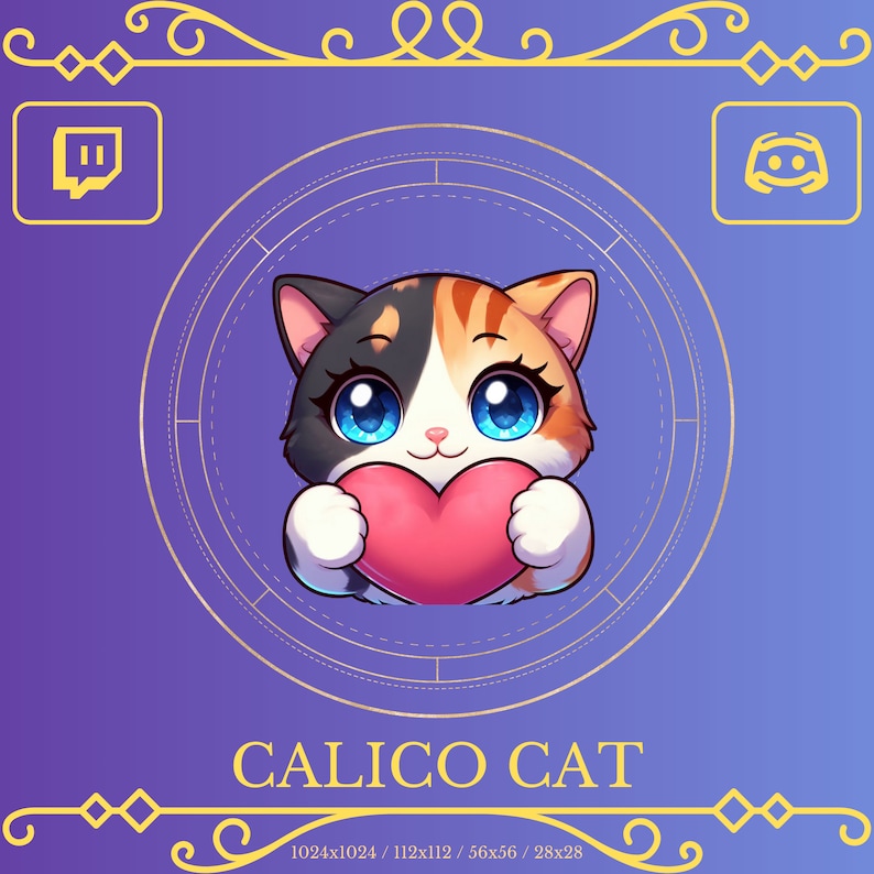 Calico Cat Heart, Love. Emote, Animal, Twitch, Discord, Youtube, Stream ...