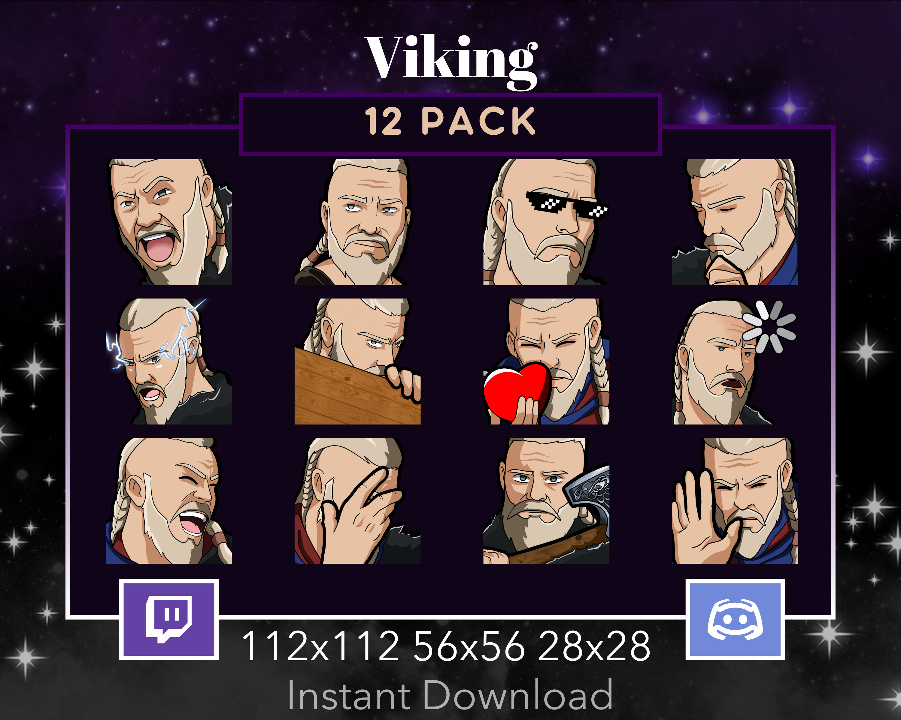 Viking 12 Pack, Bundle, Emote, Twitch, Discord, Stream, Printable, Love ...