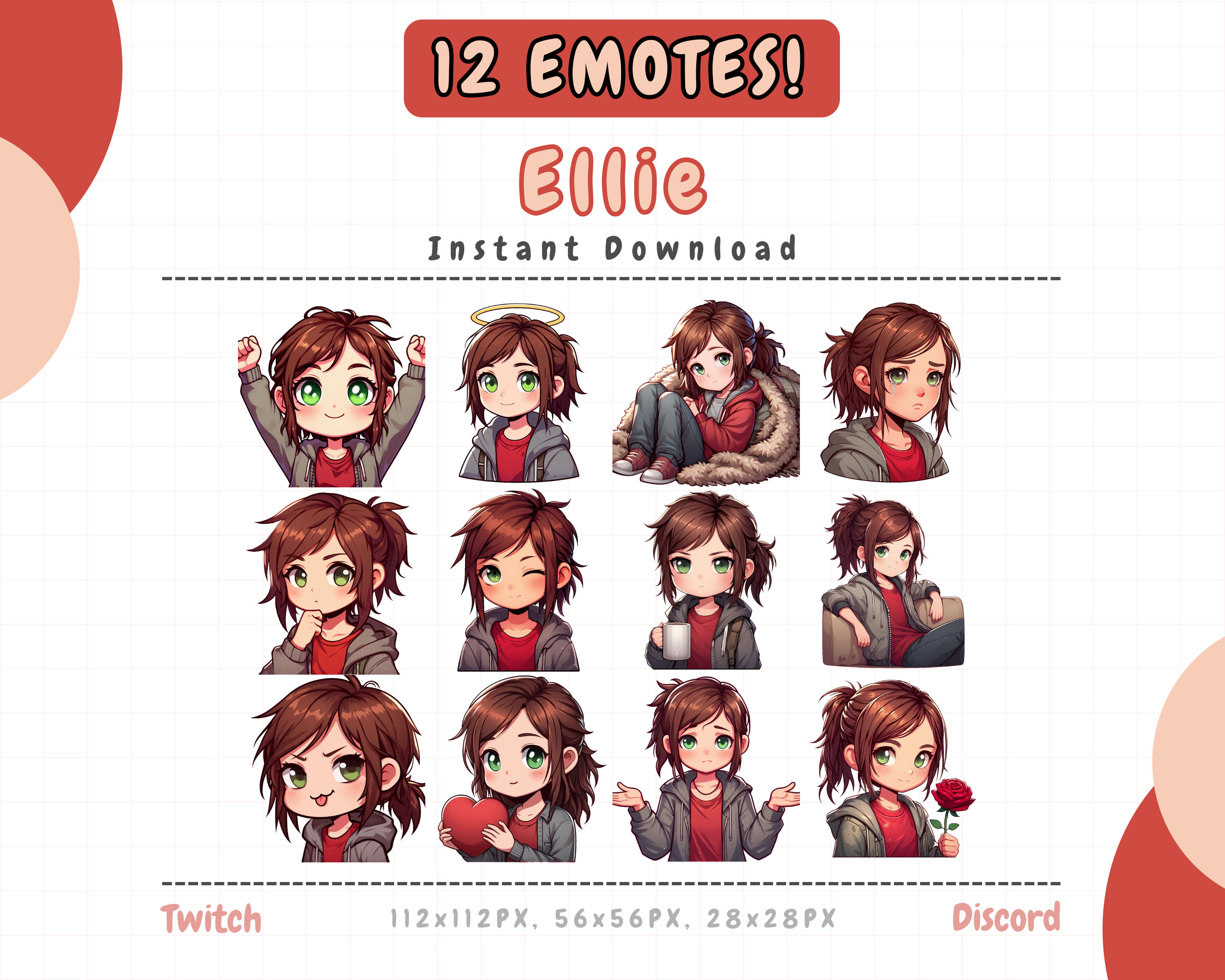 The Last of Us 12 Ellie EMOTE PACK for Twitch, Discord, Youtube, Stream ...