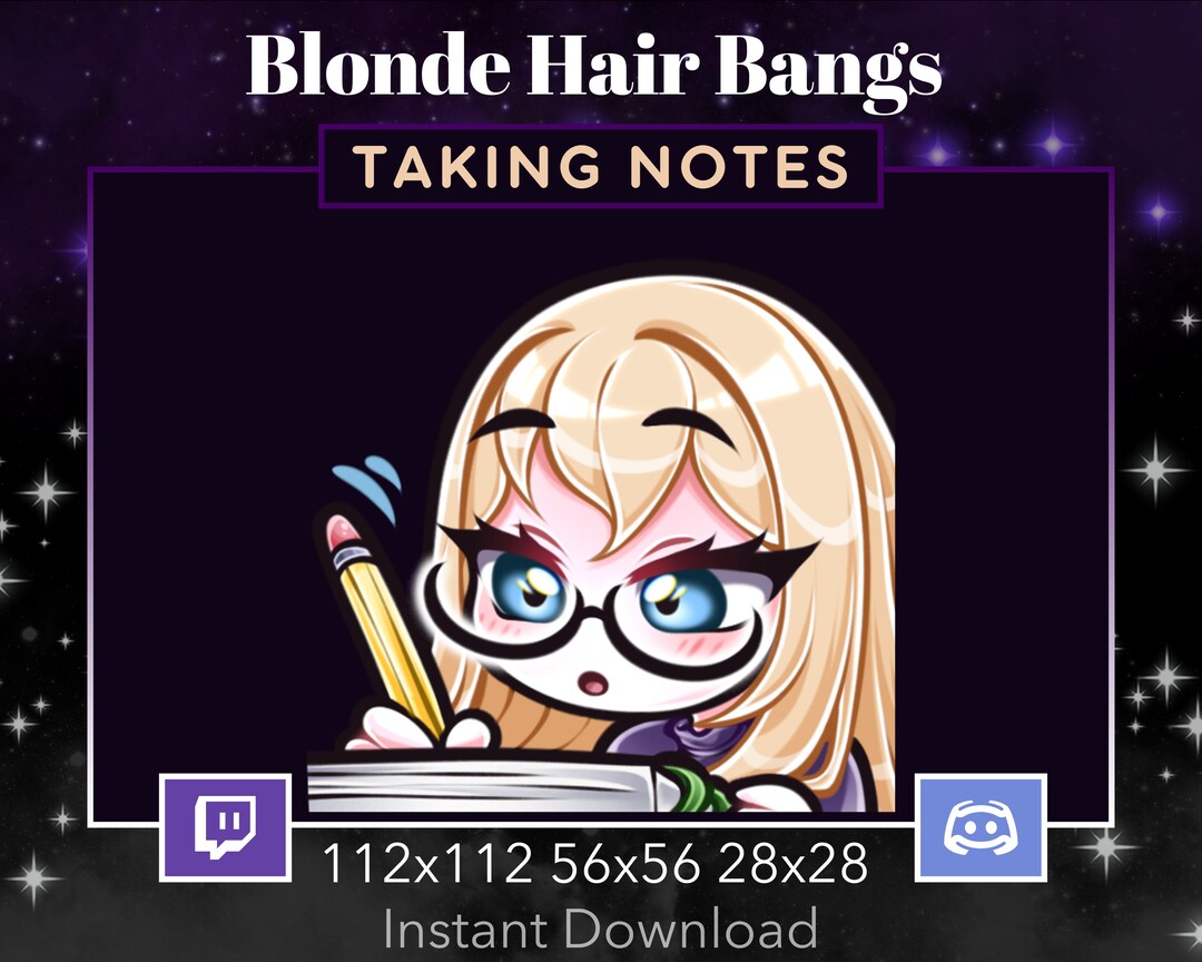 Chibi Girl Taking Notes Emote, Twitch, Discord, Stream, Blonde Hair ...