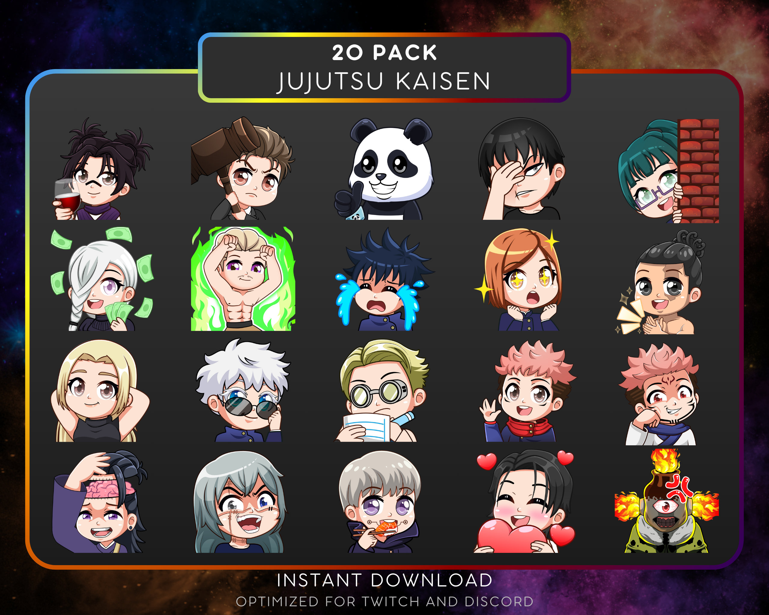 Jujutsu Kaisen 20 Pack, Bundle. Emote, Twitch, Discord, Stream ...