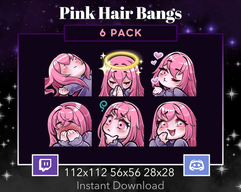 Chibi Girl 6 Pink Hair Pack Set Emote, Twitch, Discord, Stream, Pink ...