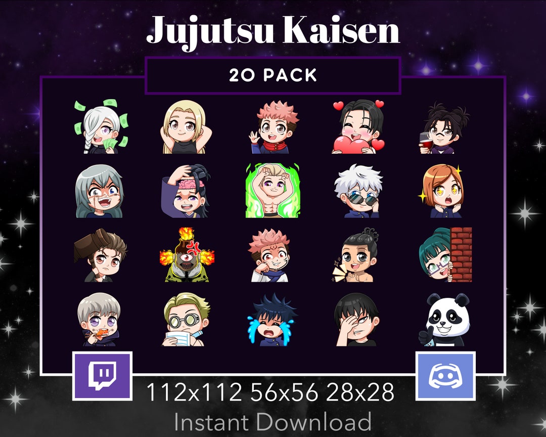 Jujutsu Kaisen 20 Pack, Bundle. Emote, Twitch, Discord, Stream ...