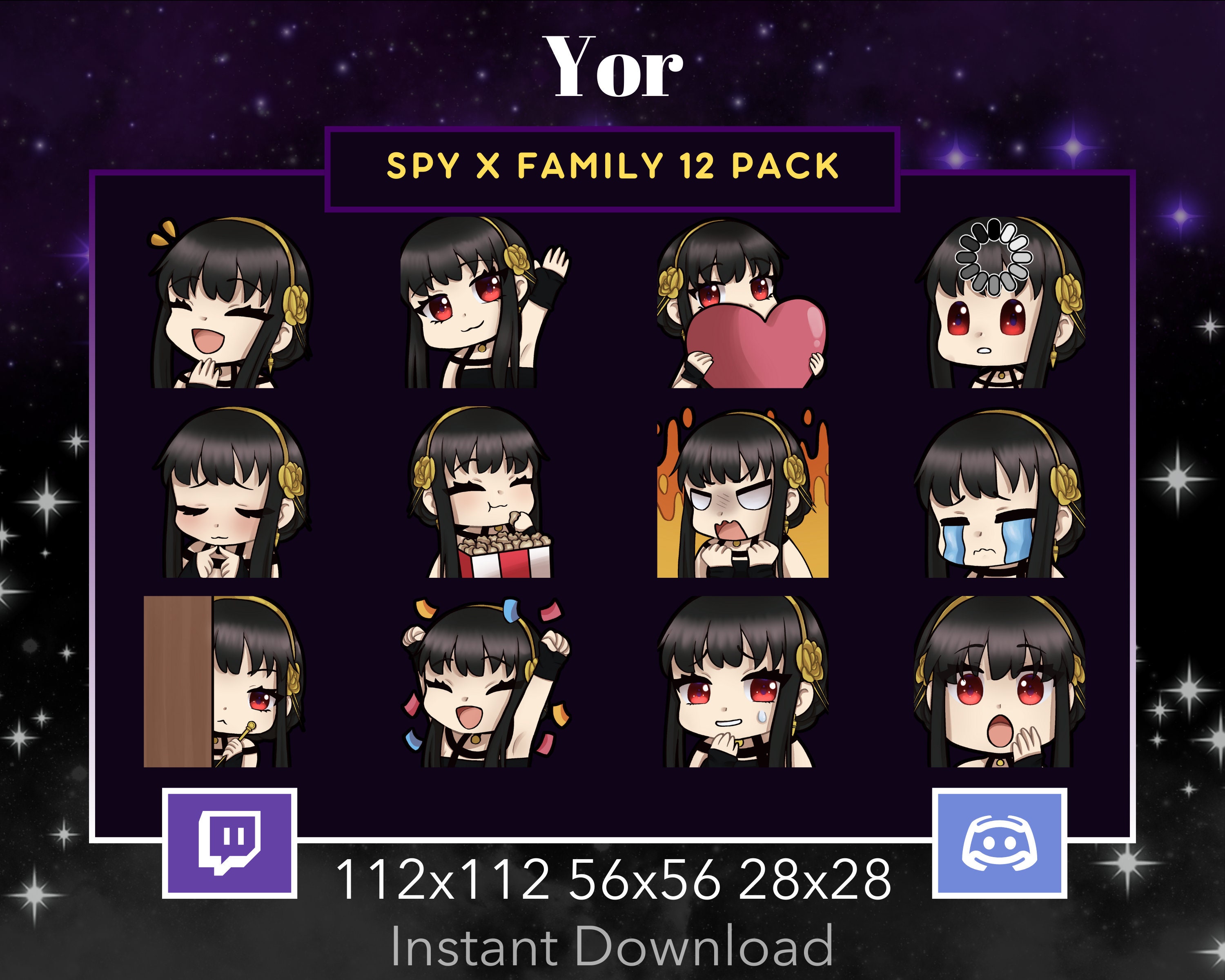 Spy X Family Yor Emote 12 Pack, Bundle for Twitch, Discord. Anime ...