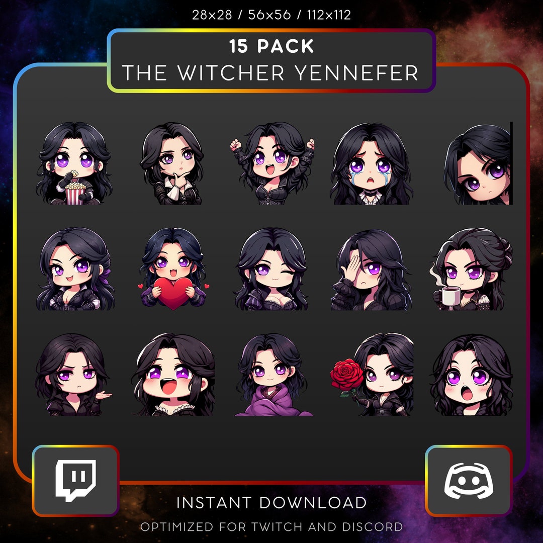 The Witcher Yennefer 15 EMOTE PACK for Twitch, Discord, Youtube, Stream ...
