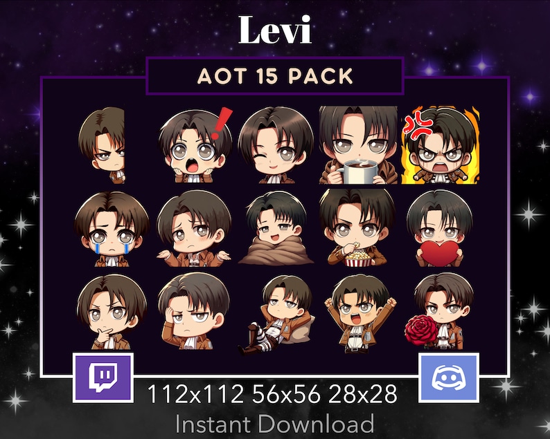 Attack on Titan Levi 15 EMOTE PACK for Twitch, Discord, Youtube, Stream ...