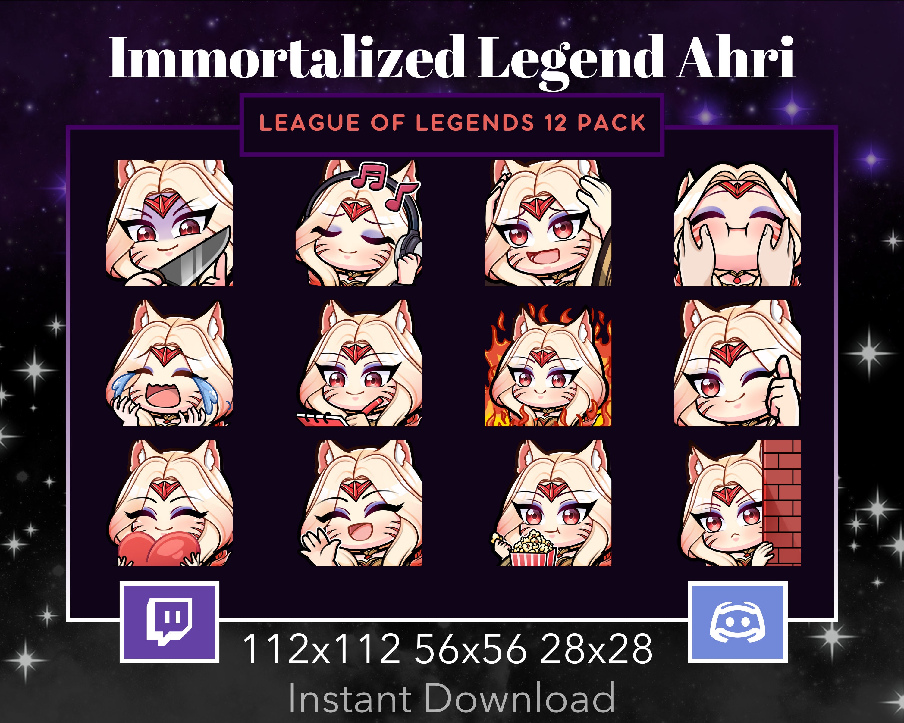 League of Legends Immortalized Legend Ahri Emote 12 Pack, Bundle for ...