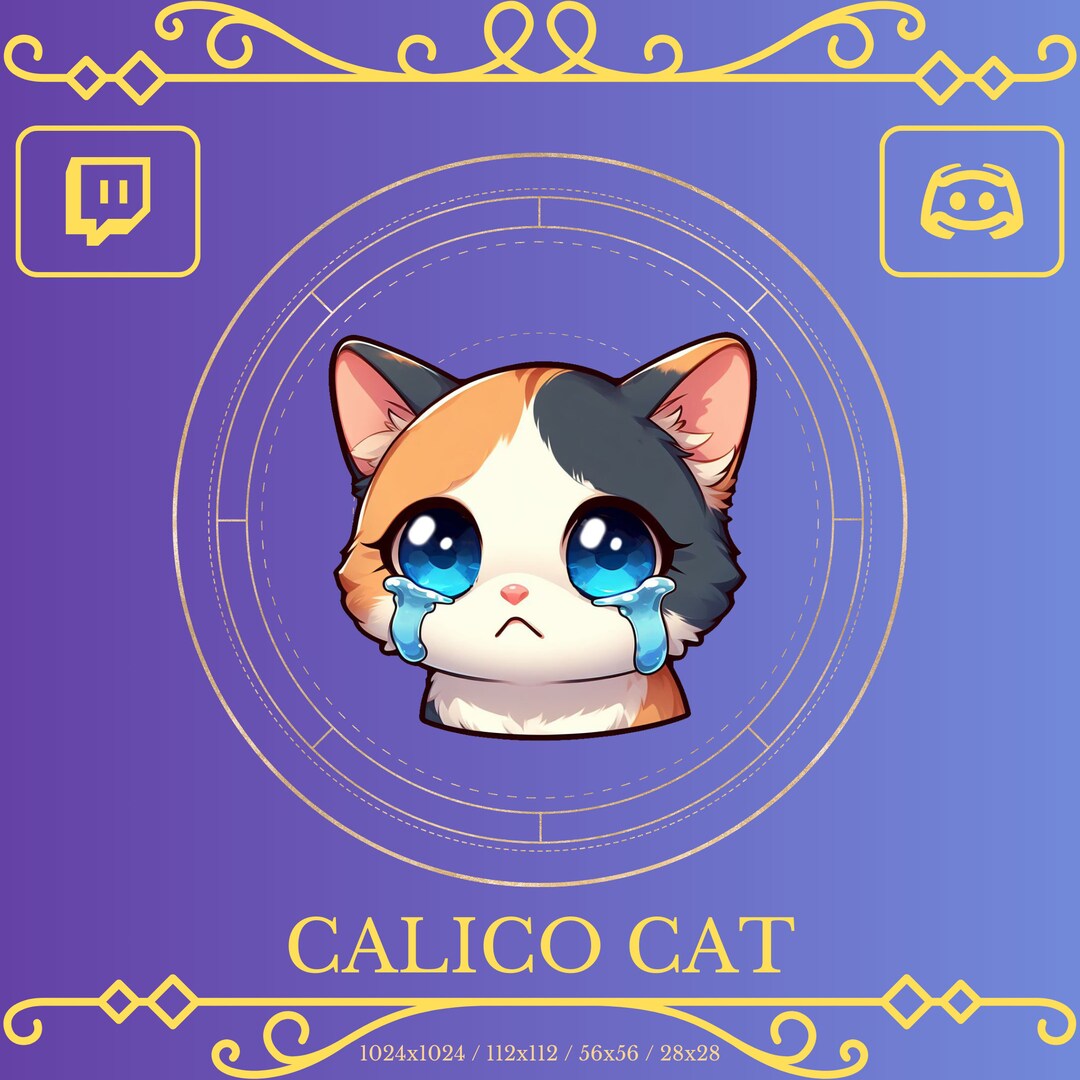 Calico Cat , Sad, Crying. Emote, Animal, Twitch, Discord, Youtube, Stream , Stream, Printable ...