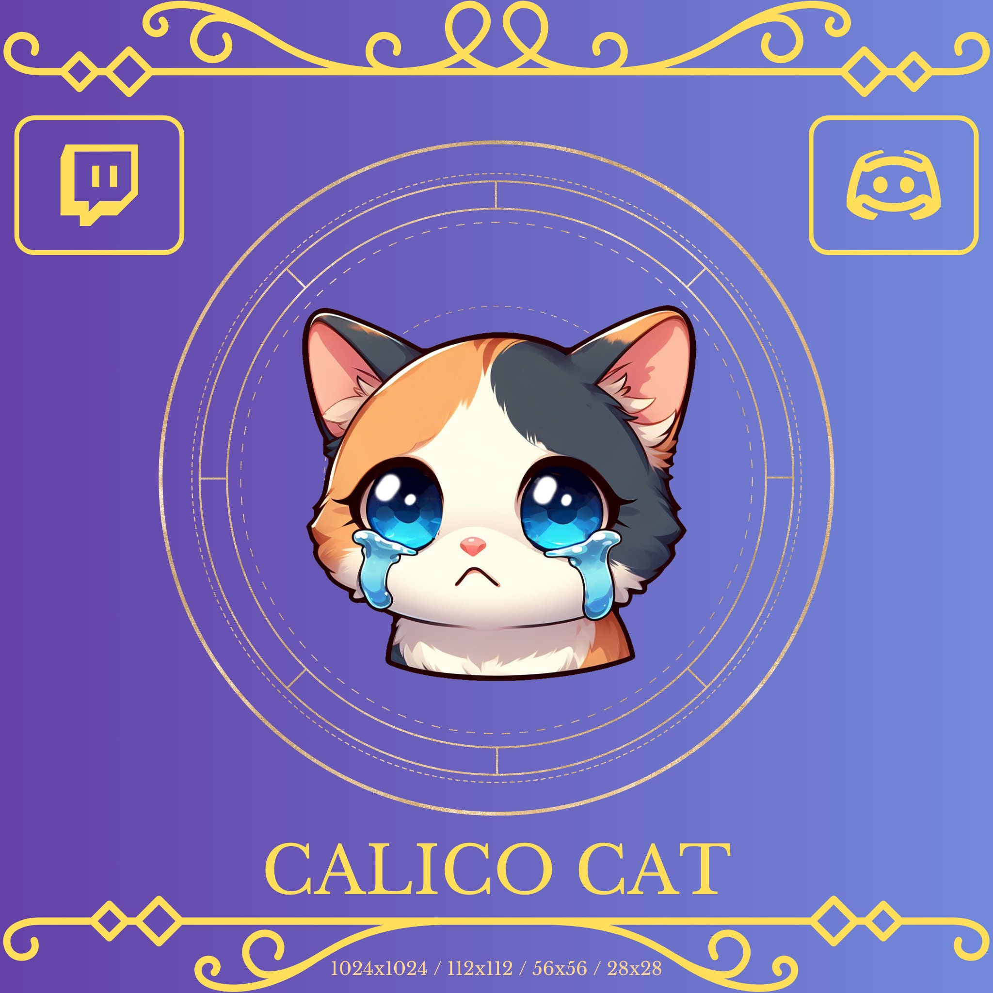 Calico Cat , Sad, Crying. Emote, Animal, Twitch, Discord, Youtube ...