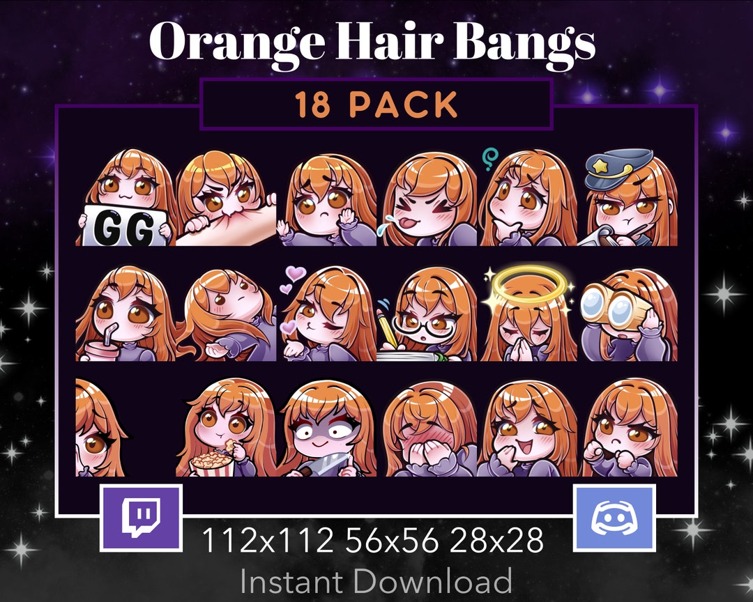 Chibi Girl 18 Orange Ginger Hair Pack Set Emote, Twitch, Discord ...