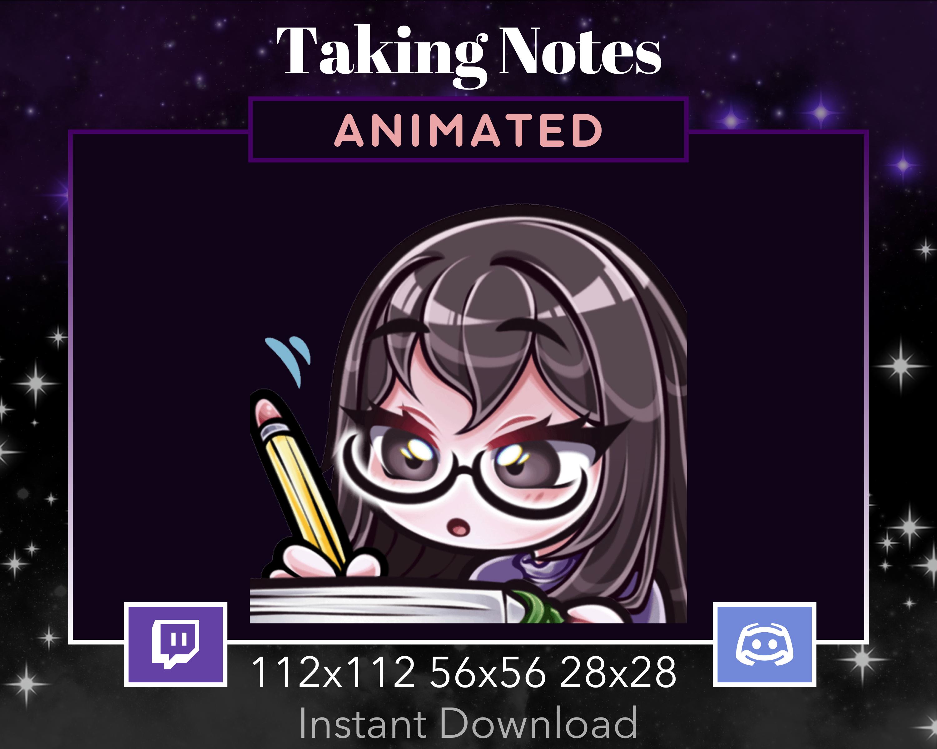 Taking Notes Animated Girl Emote Gif, Twitch, Discord, Stream, Brown ...