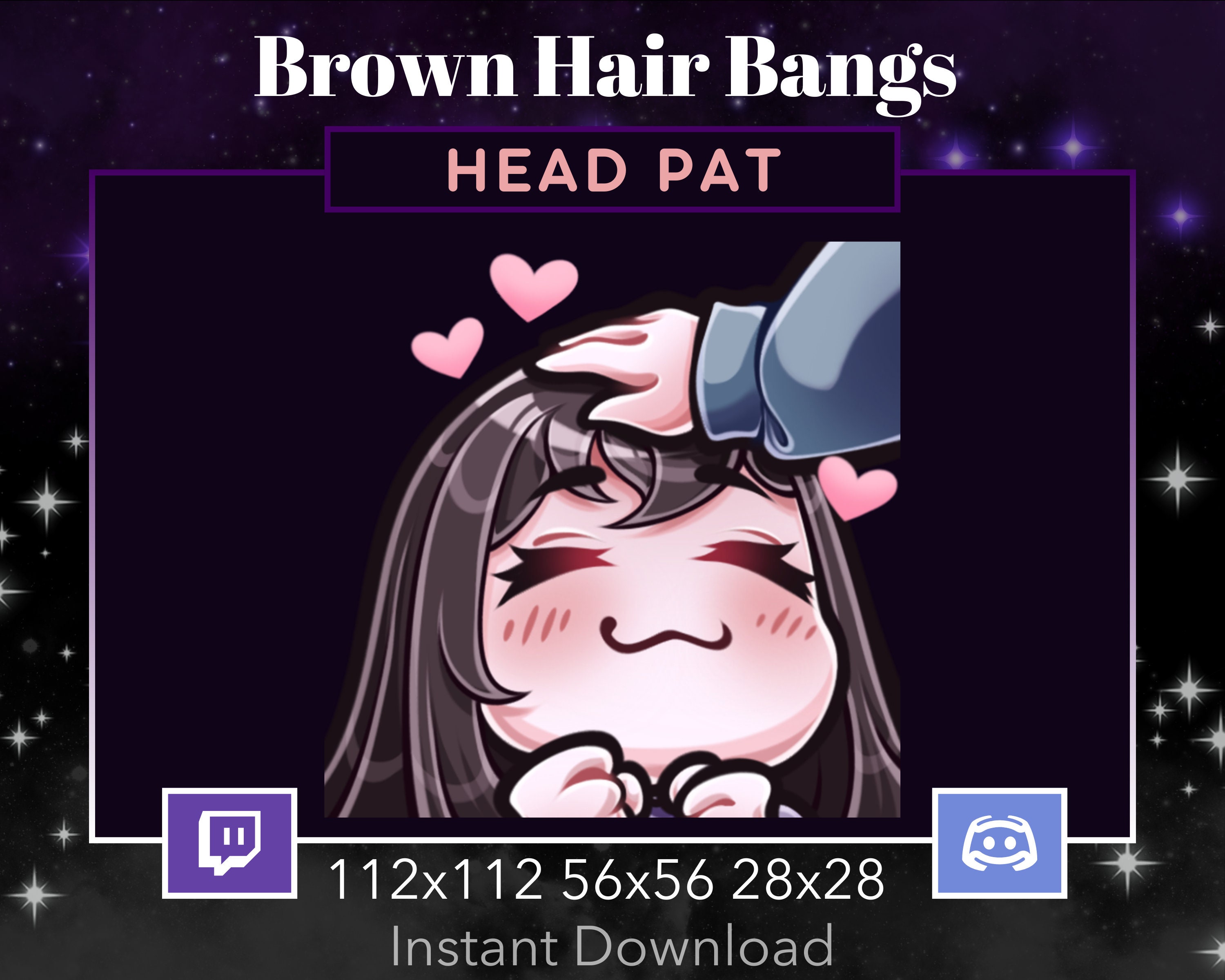 Chibi Girl Head Pat Emote, Twitch, Discord, Stream, Brown Hair, Brown ...